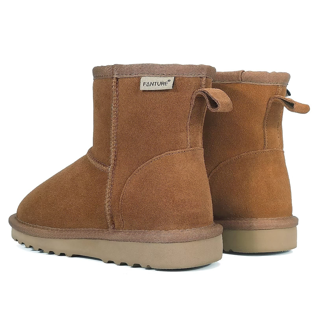 FANTURE Kids Snow Boots Boys Girls Winter Boots Cow Suede Warm Faux Fur Lined Durable Shoes(Little Kid/Big Kid) U422TX902.SA-Chestnut-32