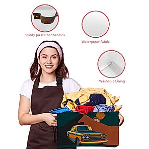 Storage Basket Boho Driving Car and Mountain Storage Bin with Handles,Abstract Geometry Arch Sun Collapsible Organizer Storage Cubes Bins for Closet,Laundry Clothes,Bathroom,Nursery Toys