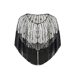 BABEYOND Sequin Beaded Shawl Wrap 1920s Evening Cape Shawl Gatsby for Evening Dresses Wedding Party (Black)