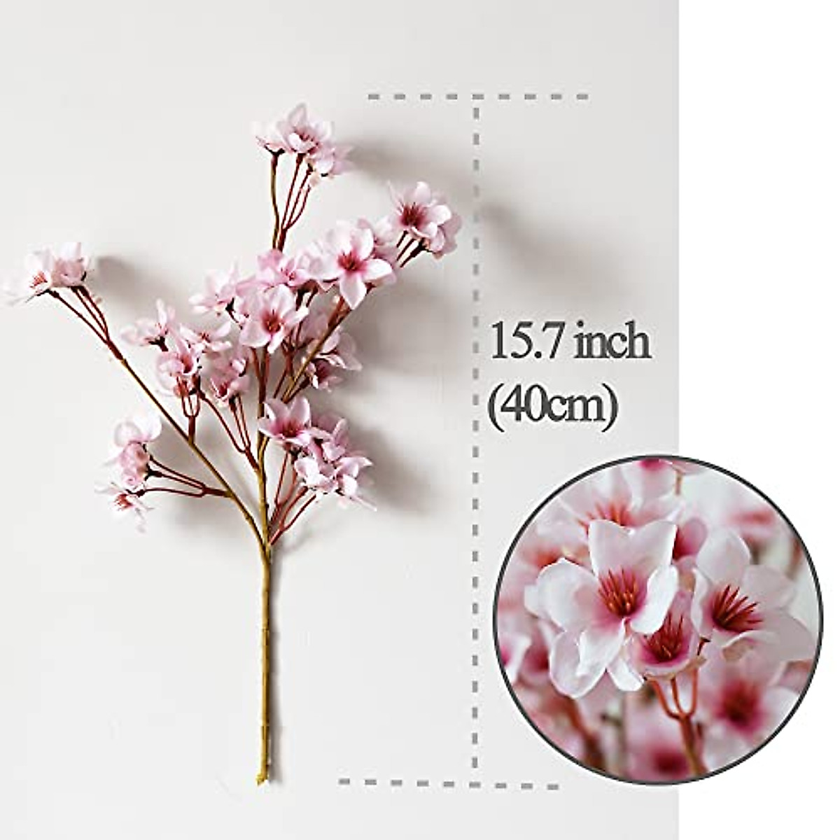 Tisinly Pink Flowers 4PCS Artificial Cherry Blossom Silk Flowers, Faux Peach Flowers Lifelike Fake Branches 15.7'' for Home Kitchen Wedding DIY Garden Decorations