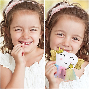 Xunboo Cute Tooth Fairy Pillow with Wings and Colorful Skirt Tooth Fairy Doll with Pocket on Back Toothfairy Keepsake Gift for Girl and Boys