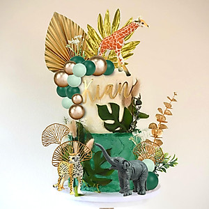 26 PCS Jungle Animal Cake Toppers Safari Animals Figure Toys Gold Palms Picks Jungle Wild One Animals Cake Decorations for Baby Shower Safari Party Holiday Party (style 1)
