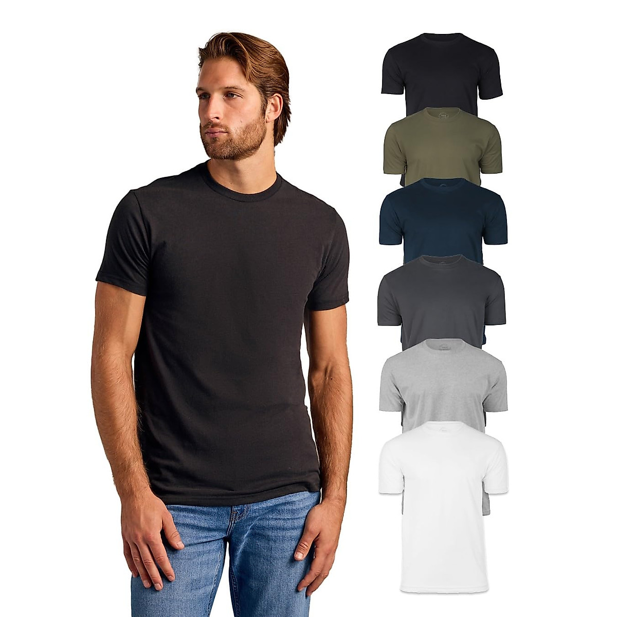 True Classic Mens T-Shirts - Short Sleeve Crew Neck Plain Novelty T Shirt for Men, Pack of 6, Variety, L