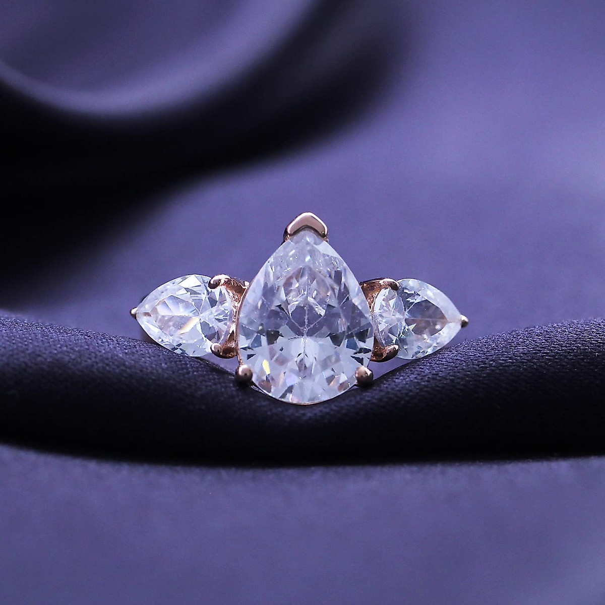 AFFY Pear Shape White Cubic Zirconia Three Stone Engagement Ring in 925 Sterling Silver (4.89 cttw) Ring Size-4.5