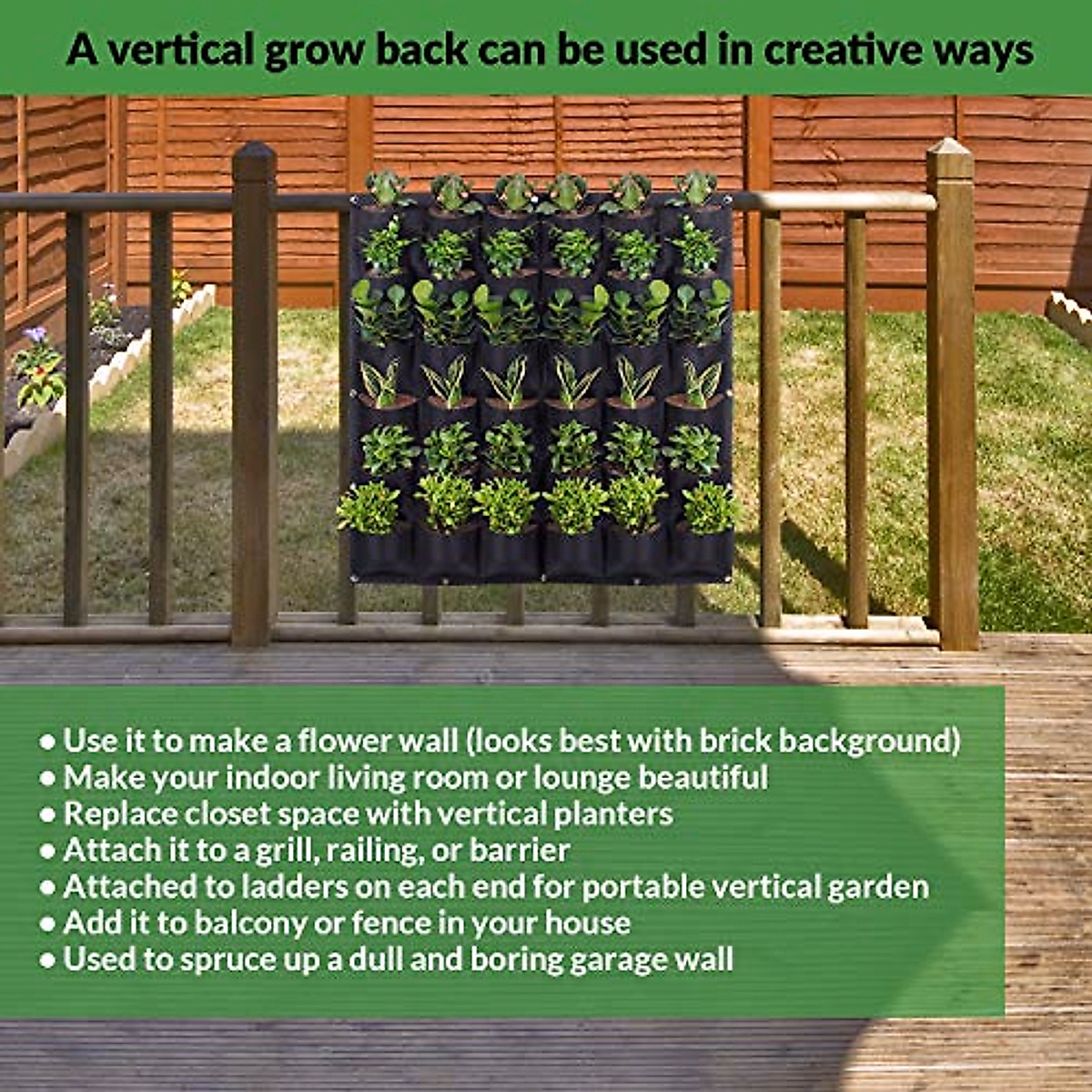 HilarityMax 36 Pocket Vertical Planter with Gloves and Guide for Indoor and Outdoor Gardening, Breathable Felt Grow Bag for Herbs, Vegetables, Flowers, Succulents, and Plants, Patio Wall Decor