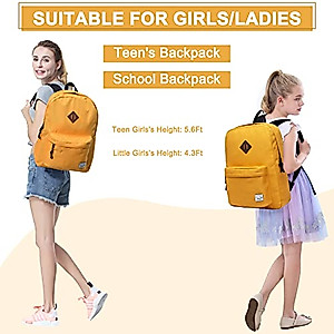 VASCHY Lightweight Backpack for School, Classic Basic Water Resistant Casual Day-pack for Travel with Bottle Side Pockets (Gold)