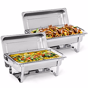 Rectangular Chafing Dish Set 2 Pack of 8 Quart Full Size Chafer Dish Stainless Steel Frame Chafers With Foldable Frame Legs (2)