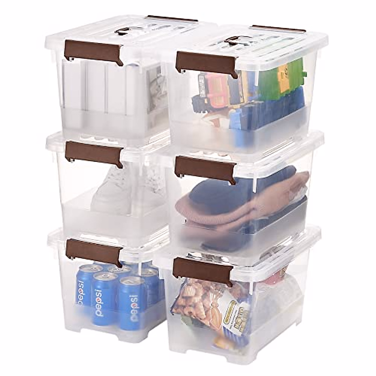 Krihan 14 L Plastic Storage Box with Latch Lid, Clear Latching Box, 6-Pack