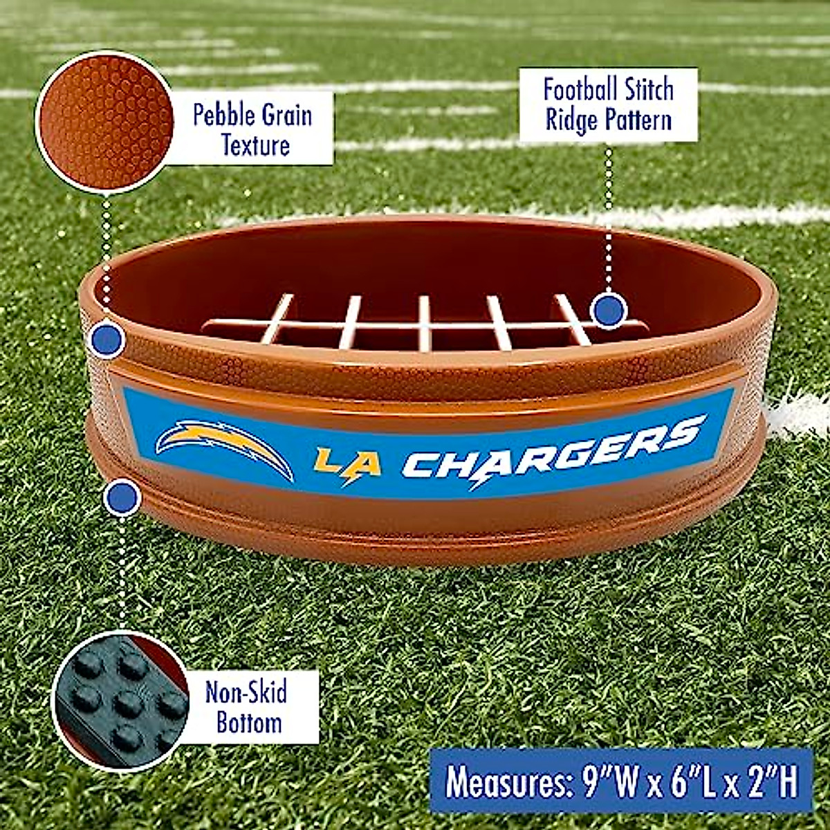 NFL Super-Bowl - Los Angeles Chargers Slow Feeder Dog Bowl. Football Design Slow Feeding Cat Bowl for Healthy Digestion. Non-Slip Pet Bowl for Large & Small Dogs & Cats