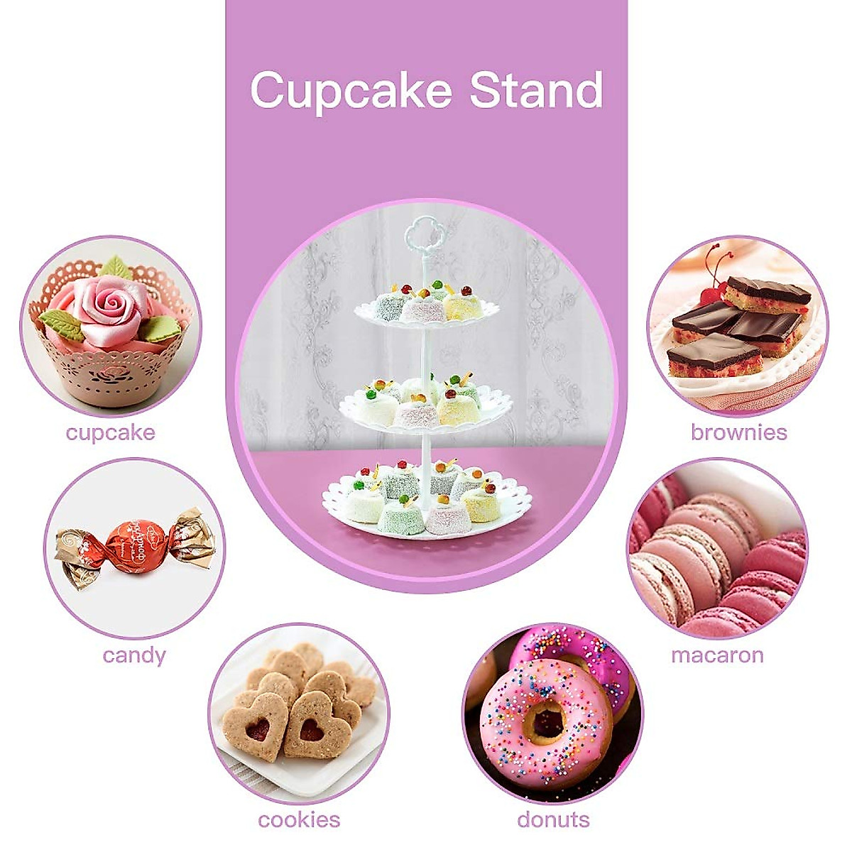 IMILLET Cupcake Stand, Cupcake Holder Dessert Stand White Cake Stand 3 Tiered Tray Stand Plastic Reusable Cupcake Tower for Wedding Birthday Baby Shower Tea Party Decorations (2 Pack Large)