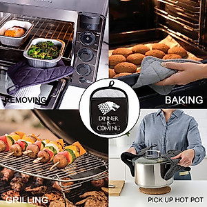 TV Show Inspired Funny Oven Pad Pot Holder with Pocket Dinner is Coming Baking Gift Cooking Gift (Dinner is Coming)