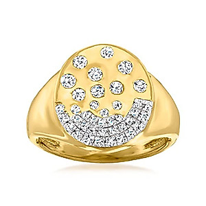 Ross-Simons 0.45 ct. t.w. Scattered Diamond Signet Ring in 18kt Gold Over Sterling. Size 7
