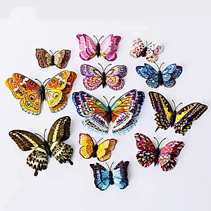 3D Butterfly Wall Decor,12pcs Double Wings Butterfly Decorations, Butterfly Party Decorations,Glow in the Dark Butterfly Decoration For Bedroom Decorations Butterfly Wall Stickers and Butterfly Wall Decals (Colorful)