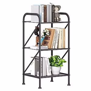 DMplus 3-Tier Storage Rack, Industrial Style Extendable Plant Stand with Adjustable Shelf, Standing Shelf Units for Kitchen, Bathroom, Office, Living Room, Balcony, Kitchen, Charcoal Black SSR01B