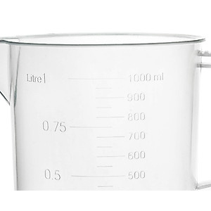 EISCO Plastic Pitcher, 1000mL (1L) - Short Form, Euro Design - Molded Graduations - Chemical Resistant & Autoclavable Polypropylene - Measuring Jug