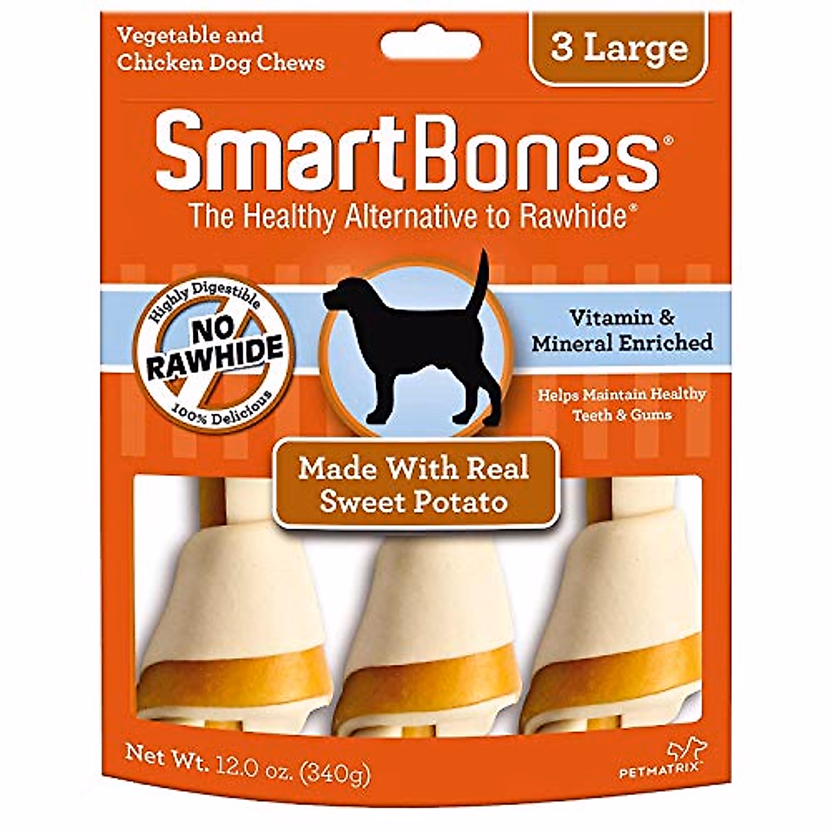 SmartBones Large Chews, Treat Your Dog to a Rawhide-Free Chew Made With Real Meat and Vegetables 3 Count (Pack of 1)