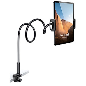 Lamicall Gooseneck Tablet Mount Holder for Bed - Flexible Tablet Arm Clamp for Bed Compatible with Pad Mini 7.9, Air 9.7, Pro 10.5, Kindle, Switch, Galaxy Tabs, More 4.7-11" Device - Black