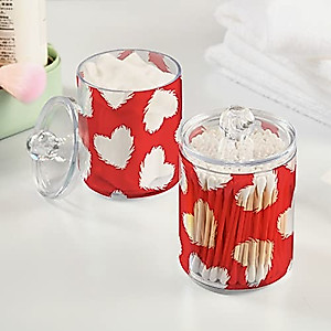 BOENLE 2 Pack Qtip Holder Organizer Dispenser Heart Valentines Bathroom Storage Canister Cotton Ball Holder Container for Cotton Swabs/Pads/Floss