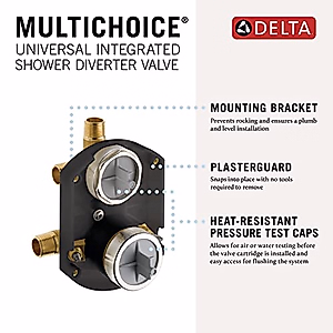 Delta Faucet R22000 MultiChoice Universal Valve 3-Setting 6-Setting Custom Shower Integrated Diverter Rough, Custom Shower Valve Kit, Brass Construction, R22000-WS (Screwdriver Stops Included)