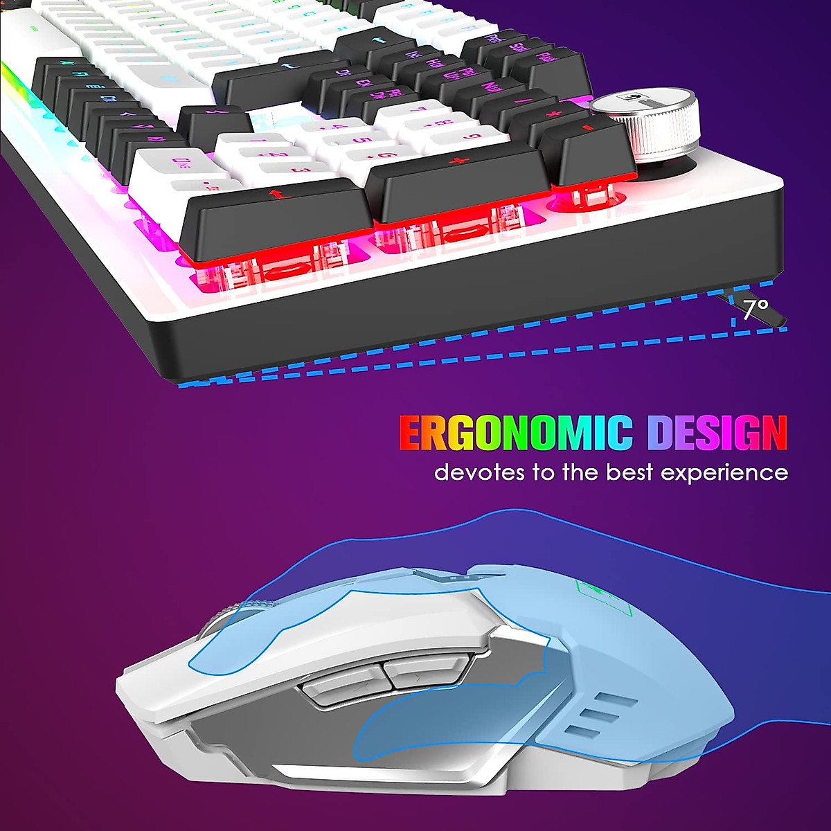 FELICON Rechargeable 2.4G Wireless Keyboard and Mouse Combo Suspended Keycap Mechanical Feel Backlit Gaming Keyboard & Mouse Adjustable Breathing Lamp for Laptop Computer and Mac