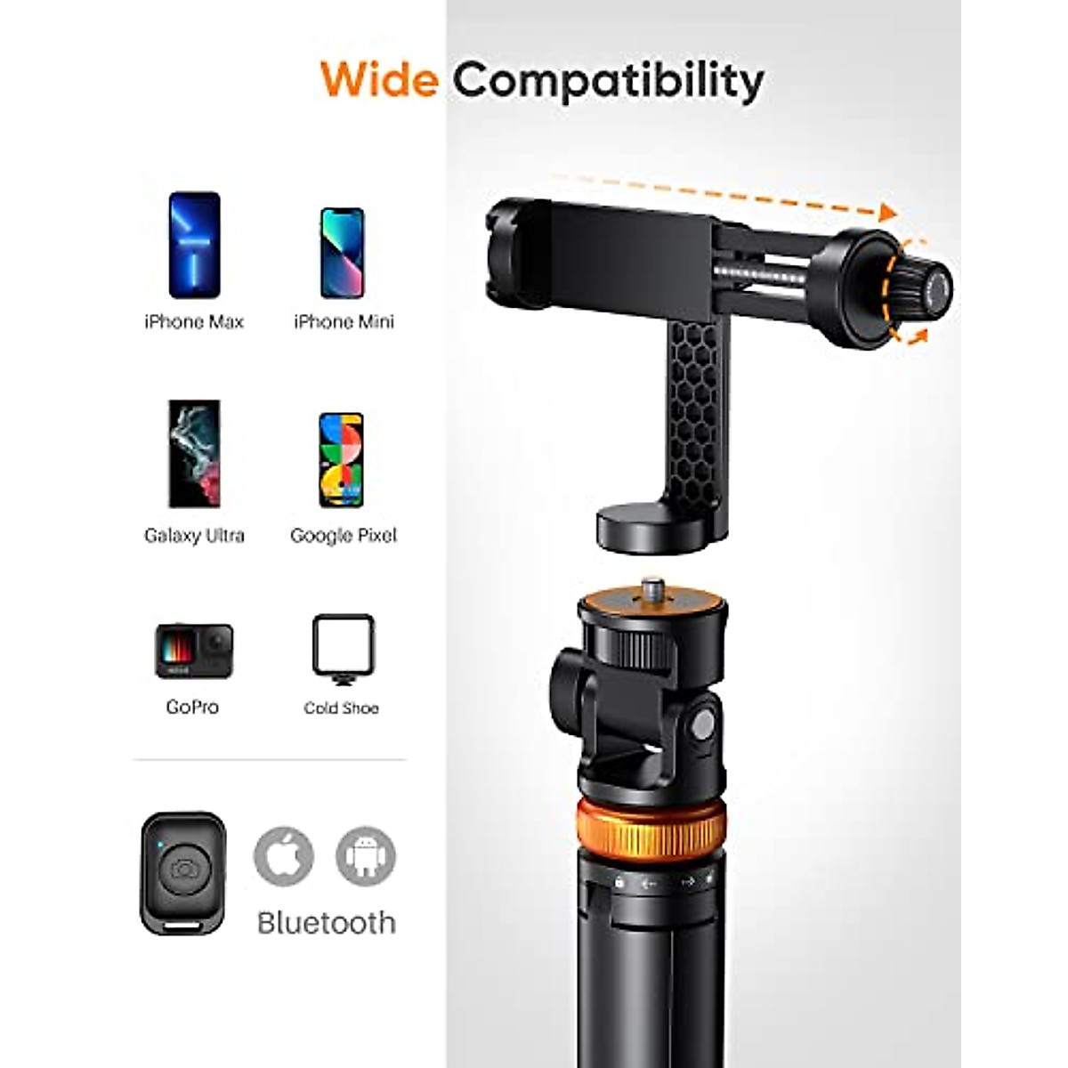 Newest 62" Phone Tripod, EUCOS Selfie Stick Tripod with Remote, Upgraded iPhone Tripod Stand & Travel Tripod, Solidest Cell Phone Tripod Compatible with iPhone 14/13/12 Pro Max/Samsung/GoPro/DJI