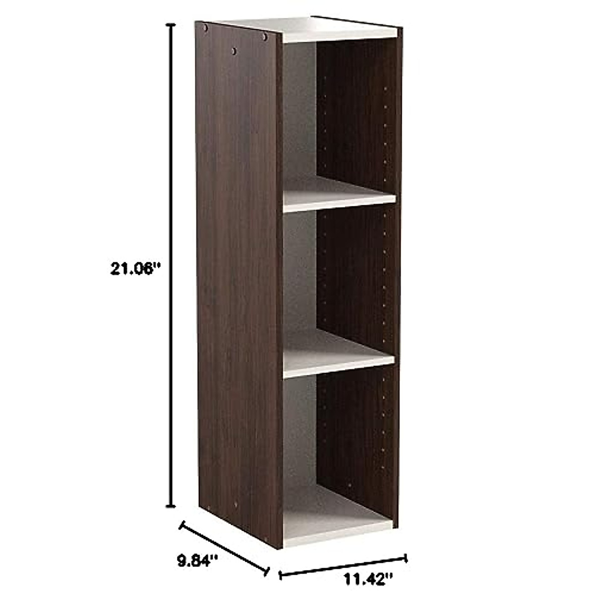 IRIS USA 3-Tier Cubby Storage Bookshelf with Adjustable Shelves, 10" Width Stackable Easy Assembly Space Saving Shelving Unit Bookcase, Walnut Brown/White