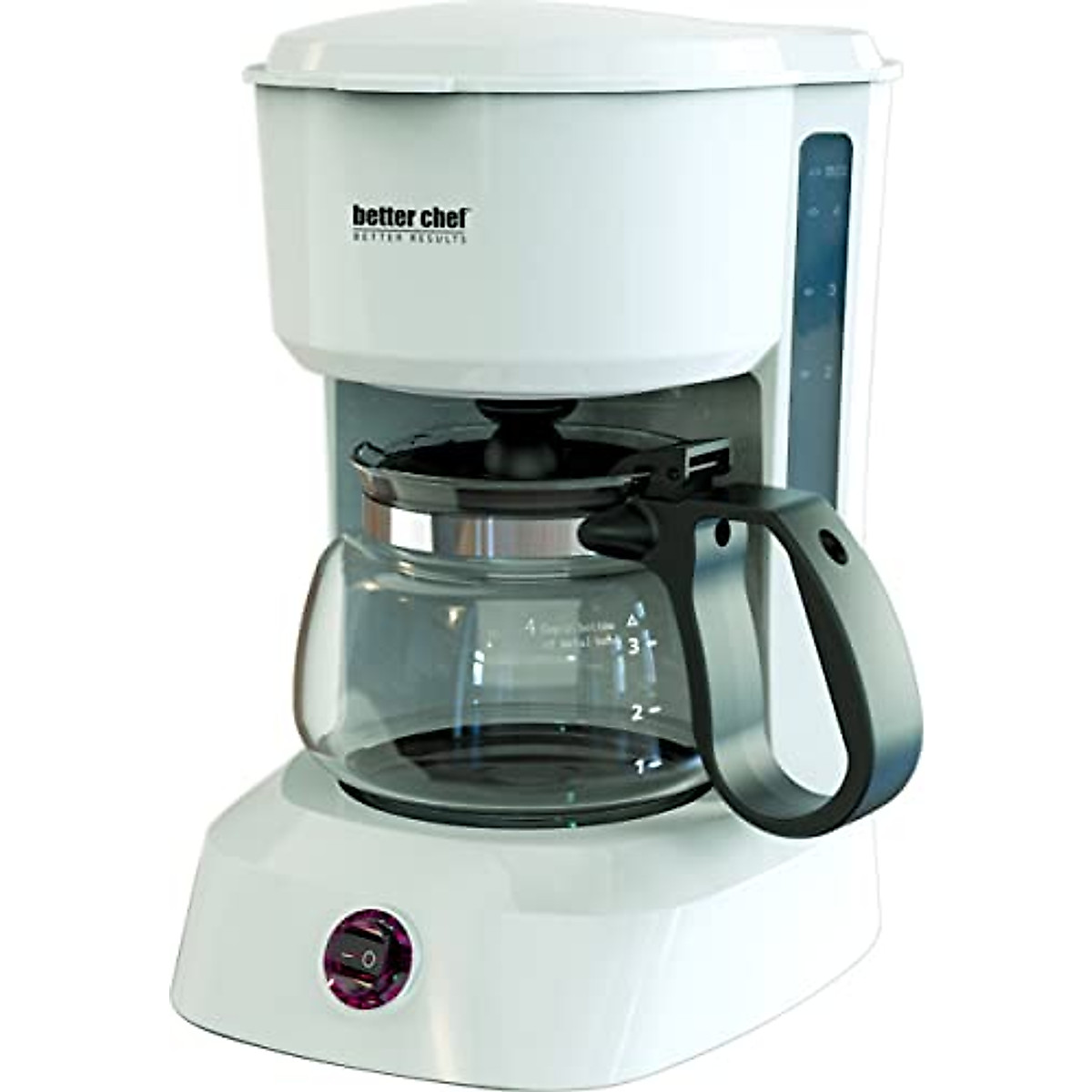 Better Chef Basic Coffee Maker | 4-Cup | Pause-N-Serve | Carafe Warmer | Reservoir Window (White)