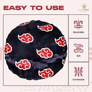 Red Black Cloud Large Bonnet - Silky Design Satin Bonnet With Elastic Soft Bands (Black Red Cloud Bonnet)