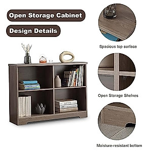 Grey Bookcase with Open Adjustable Shelves, 2-Tier Bookcase 4 Cube Bookshelf Organizer, Small Bookcase Wood Storage Display Cabinet for Living Room, Office, Classroom, Kid’s Room.