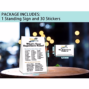 What's Your Superhero Name Game - Super Hero Birthday Party Games for Boys - Family School Classroom Activity - 1 Standing Sign and 30 Stickers - Kids Superhero Party Supplies Decorations(08)