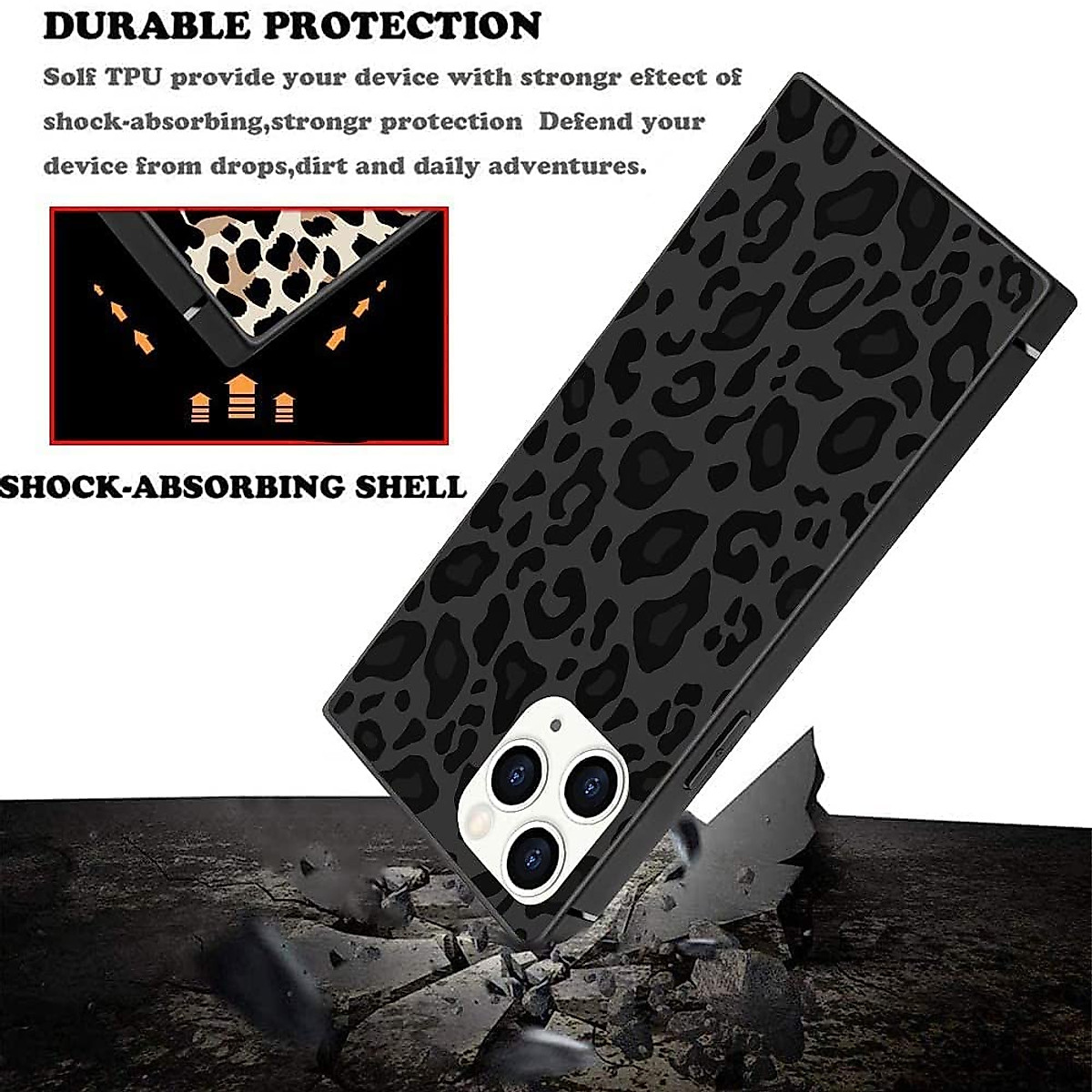 ZHUXUXITT Luxury Case for iPhone 13 Pro Max,Fashion Elegant Case for Women Girls,hard PC+soft silicone case is shock-proof and skid-proof for protective Case-Black Gray Leopard print