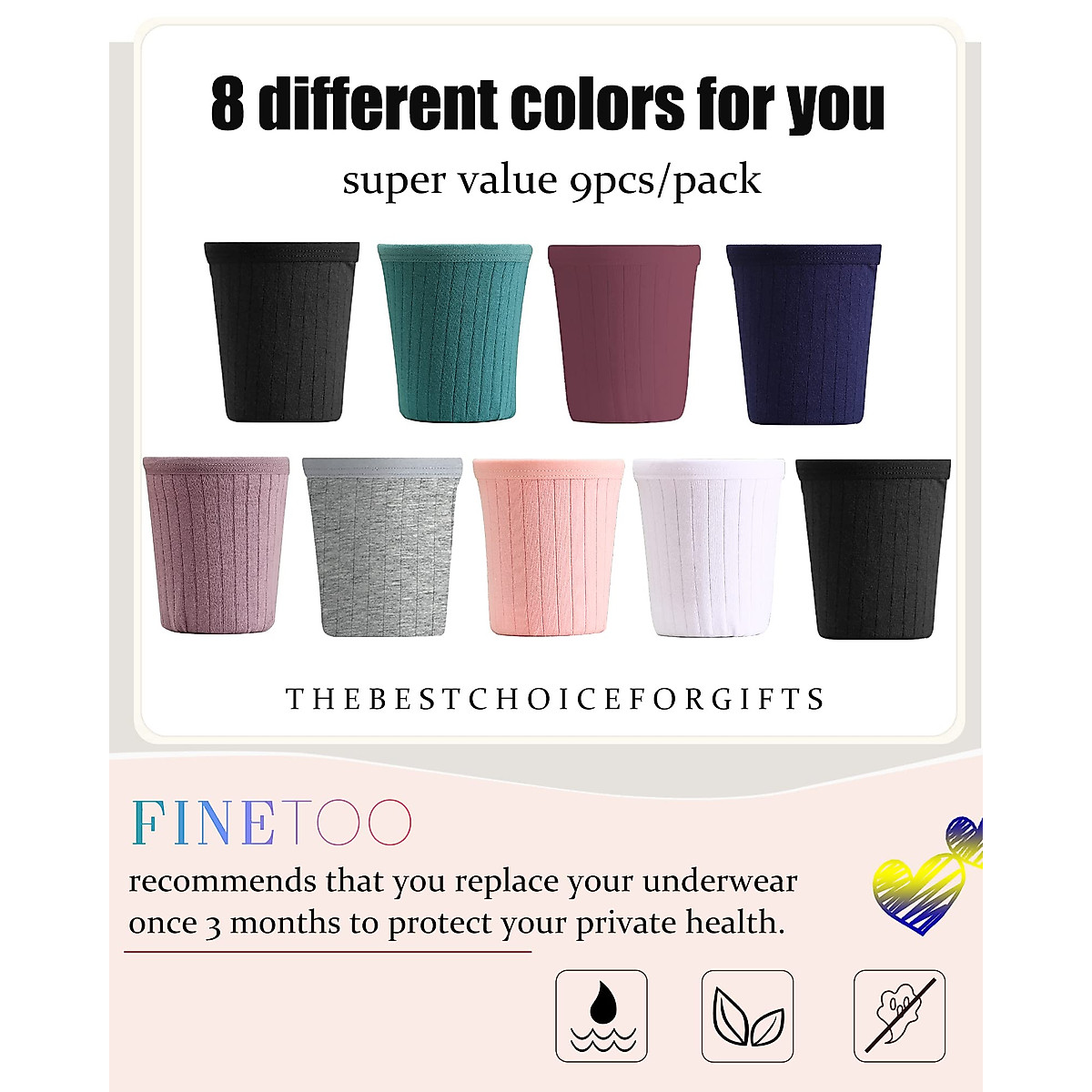 FINETOO 9 Pack Cotton Underwear for Women Sexy Low Rise Ribbed Hipster Breathable Soft Womens Bikini Panties Cheeky S-XXXL