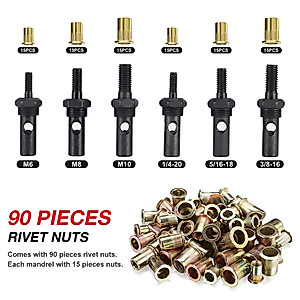 AOBEN 14" Rivet Nut Tool, Professional Hand Rivet Nut Setter Kit Labor-Saving and Compact Design Including 6 Interchangeable Mandrels 90pcs Rivnuts and 2 Mandrel Lock Pins