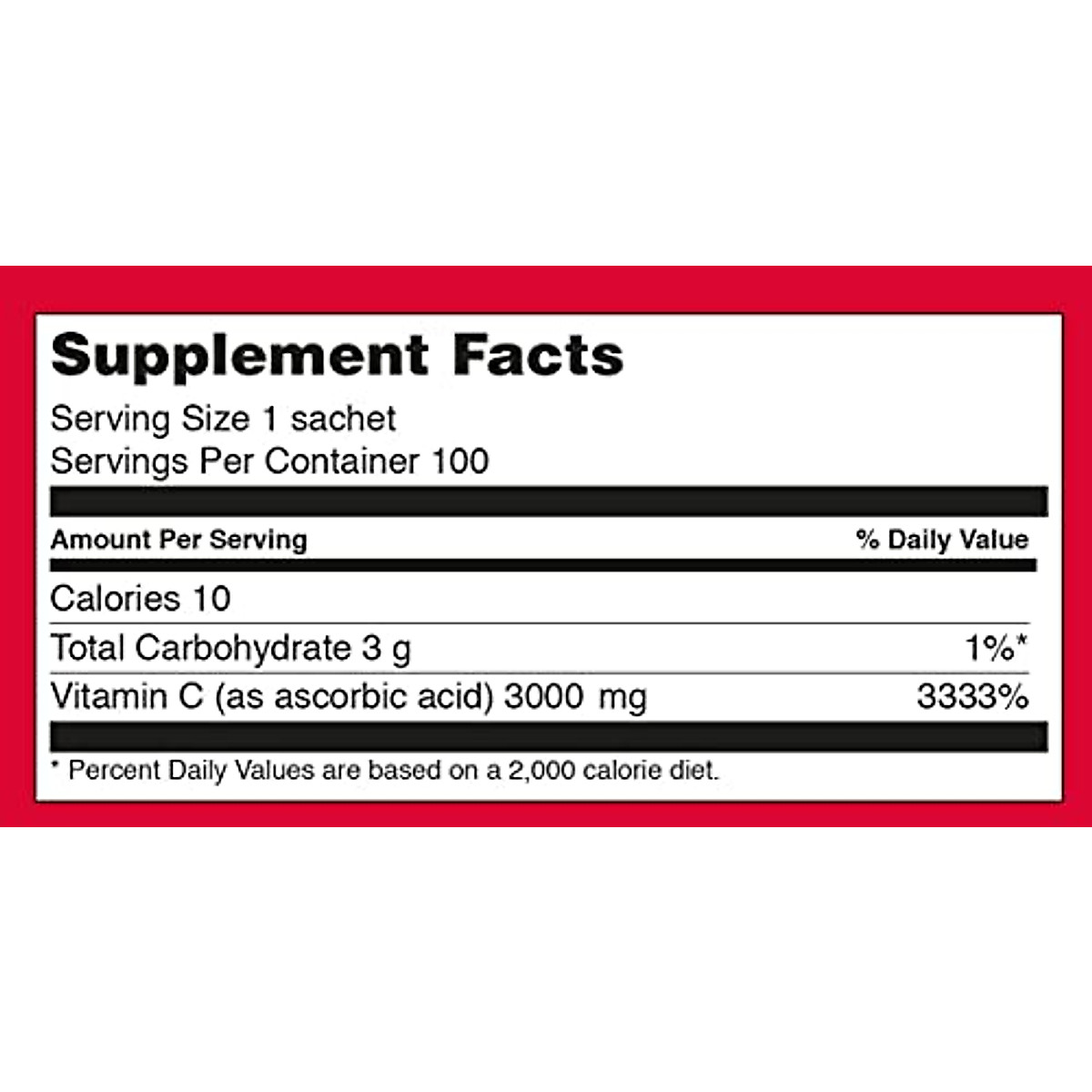 Megadose Vitamin C Powder 3000mg. 100 Count Single Serve Sticks. Pure High-Potency Immune Support No Additives No Artificial Ingredients. Fast Absorption, Antioxidant, Anti-Inflammatory, Non-GMO