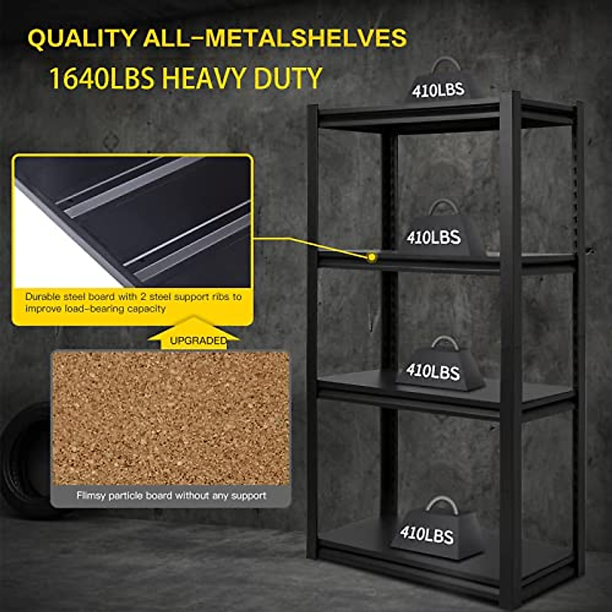 Raybee Garage Shelving Heavy Duty Shelving Unit Metal Storage Shelves for Storage Load 1640LBS 4-Tier Adjustable Garage Storage Shelves Pantry Basement 57" H x 27.6" L x 13.7" D