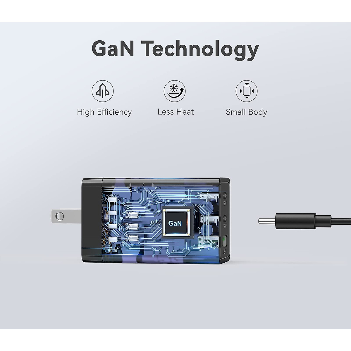 LINTYLE 3-Port USB C GaN Charger 65W PD 3.0 Fast Charger Block USB-C Power Delivery Type C Wall Charger Foldable Adapter for iPhone 14 Pro Max and MacBook Pro/Air, Galaxy S22/S21, Laptop (65W, Black)
