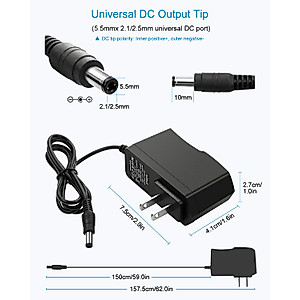 ALITOVE DC 12V 1A Power Supply 1000mA 12W AC/DC Adapter, 100~240V AC to DC 12 Volt 1 Amp 0.6A Converter with 5.5 x 2.5mm 2.1mm Plug for LED Strip Light CCTV Security Camera DVR NVR Surveillance System