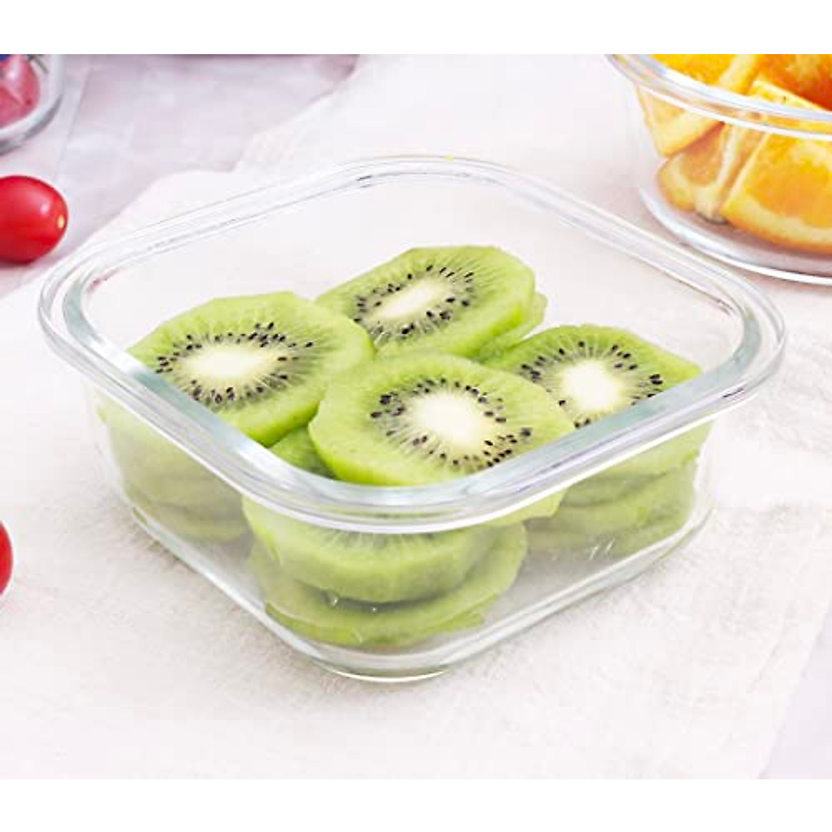 16 Piece Airtight Food Containers + 1 Glass Tumbler -Includes a Wooden Lid, Glass Straw, Cleaning Utensil, Lids Leakproof Microwave Oven Freezer Dishwasher Safe Containers Borosilicate Glass Set