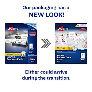 Avery Clean Edge Printable Business Cards with Sure Feed Technology, 2" x 3.5", White, 1,000 Blank Cards for Inkjet Printers (08870)