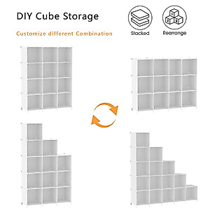 AWTATOS Cube Storage Organizer Modular Storage 12 Cube Bookshelf DIY Plastic Closet Clothes Storage Shelves with Wooden Mallet, Stackable Storage Solution for Home, Office, Bedroom, White