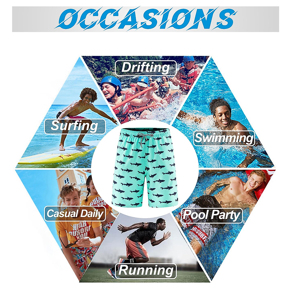 APTRO Men's Swim Trunks 9" Quick Dry Bathing Suit Big & Tall Beach Swimsuits #139 Shark 1X