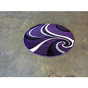 Contempo Modern Round Area Rug Swirl Purple Grey & Black Design 344 (7 feet 3 inches X7 feet 3 inches Round)