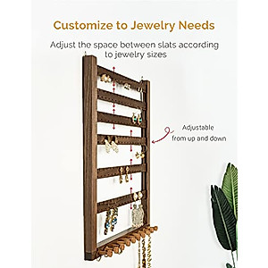 Mymazn Easy Assemble Solid Walnut Wood Earring Wall Holder Hanging Jewelry Organizer Necklace Holder Earring Hanger Wall Mount Jewelry Organizer for Necklaces Rings Scruncies Organization