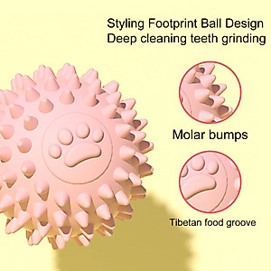 leasote Dog Chew Toys, Paw Print Ball Dog Chewing Ball Toy, Interactive Dog Teeth Molar Toy for Small Medium Large Puppy Dogs Pink M