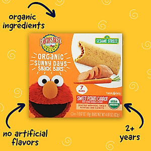 Earth's Best Organic Kids Snacks, Sesame Street Toddler Snacks, Organic Sunny Days Snack Bars for Toddlers 2 Years and Older, Sweet Potato and Carrot with Other Natural Flavors, 7 Bars per Box (Pack of 6)