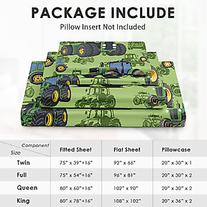 WeCozy 4 Pieces Queen Size Bed Sheet Sets with Pillowcases, Farm Tractor Summer Soft Microfiber Bedding Set for Kids and Adults, Flat Sheet, Fitted Sheet for Bedroom Bed Decor