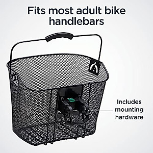 Schwinn Quick Release Wire Basket, Easy Assembly Fits Most Adult Bike Handlebars, Weather Resistant, Durable, With Top Folding Handle, Mounting Hardware Included, Bicycle Accessories, Black.