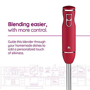 New House Kitchen Immersion Hand Blender 2 Speed Stick Mixer with Stainless Steel Shaft & Blade 300 Watts Easily Food, Mixes Sauces, Purees Soups, Smoothies, and Dips, Red