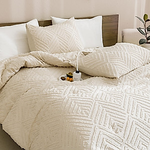 Andency King Size Comforter Set Beige, 3 Pieces Boho Bedding Comforters & Sets, All Season Soft Tufted Farmhouse Bed Set (104x90In Comforter & 2 Pillowcases)
