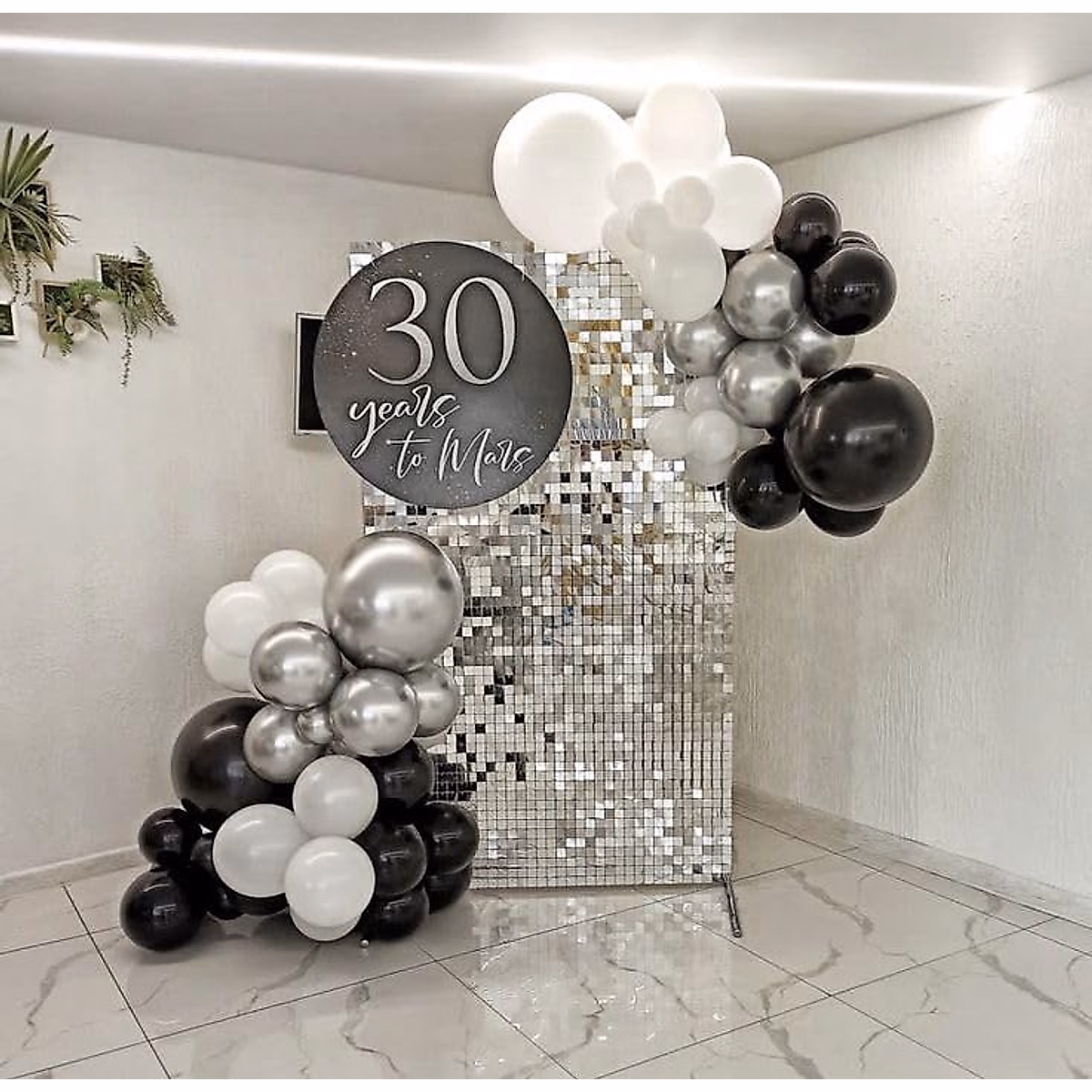 Black and Silver Balloons, 60pcs 12 Inches Black White Silver Confetti Balloons with 1 Ribbon for Birthday, Baby Shower, Wedding, and Silver Theme Party Decoration